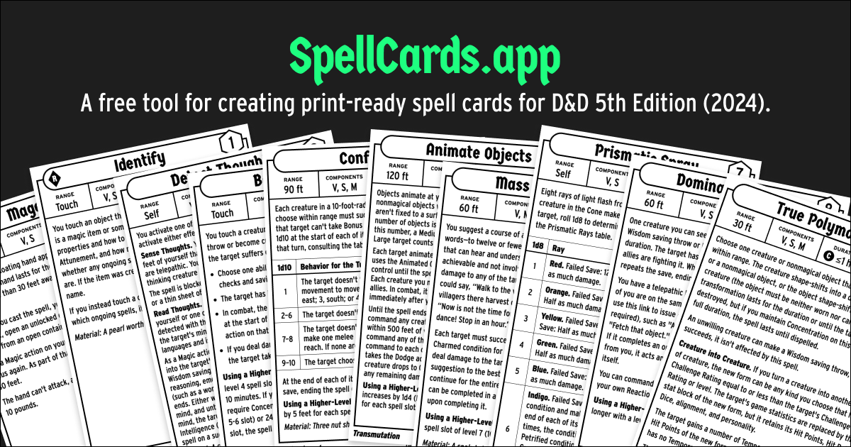 D&D Spell Card Generator | Free Printable Spell Cards for D&D 5e (2024)